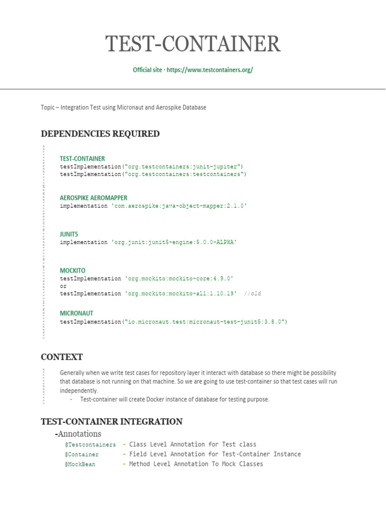 Test-Container Documentation | PDF | Computing | Computer Programming