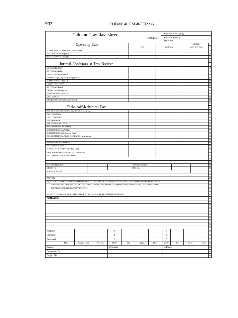 Column Tray Data Sheet | PDF | Pressure | Liquids