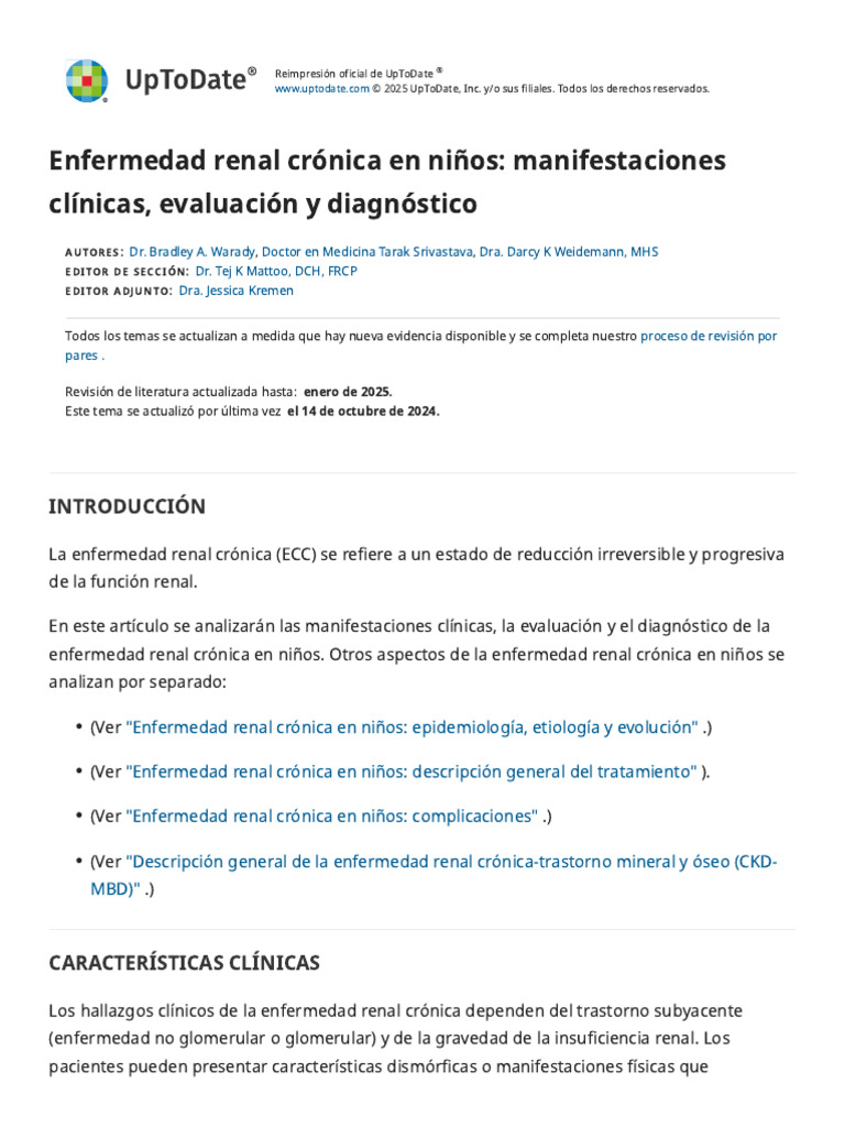 Enfermedad Renal Crónica en Niños: Diagnóstico | PDF | Chronic Kidney ...
