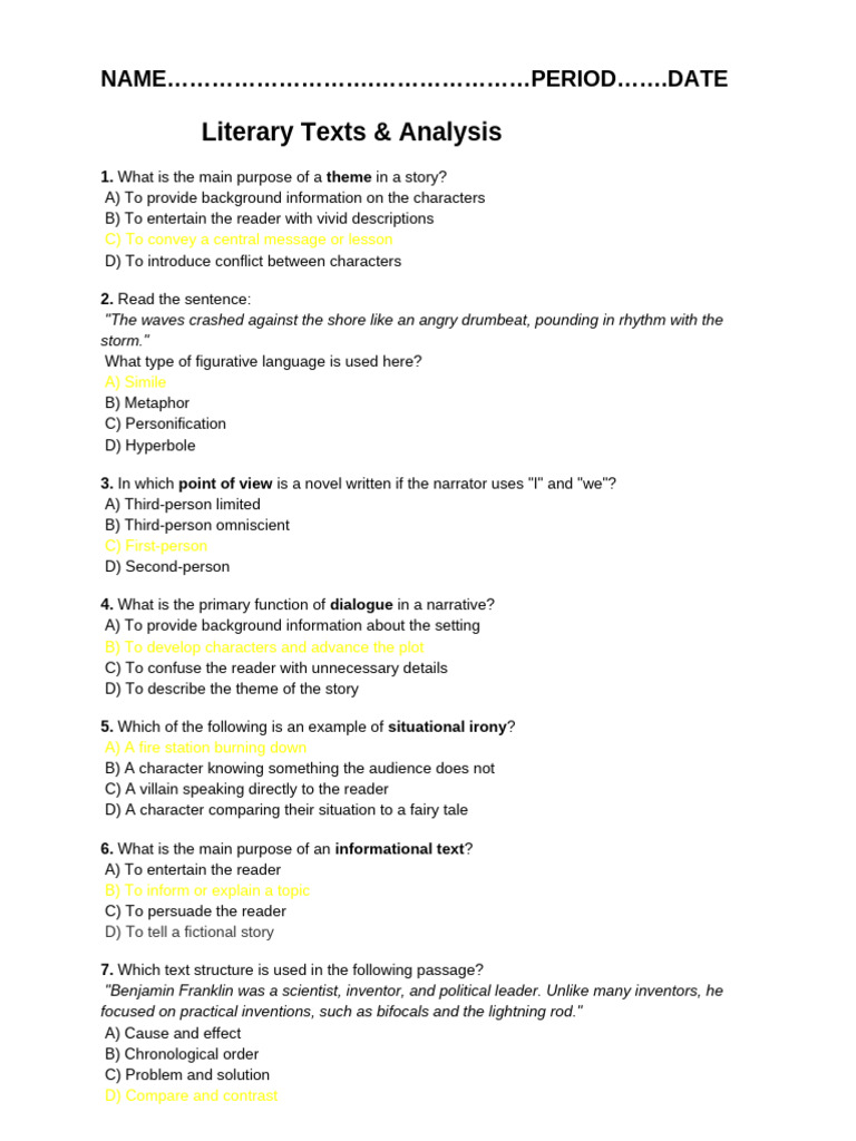 Literary Texts Analysis MAP | PDF | Narration