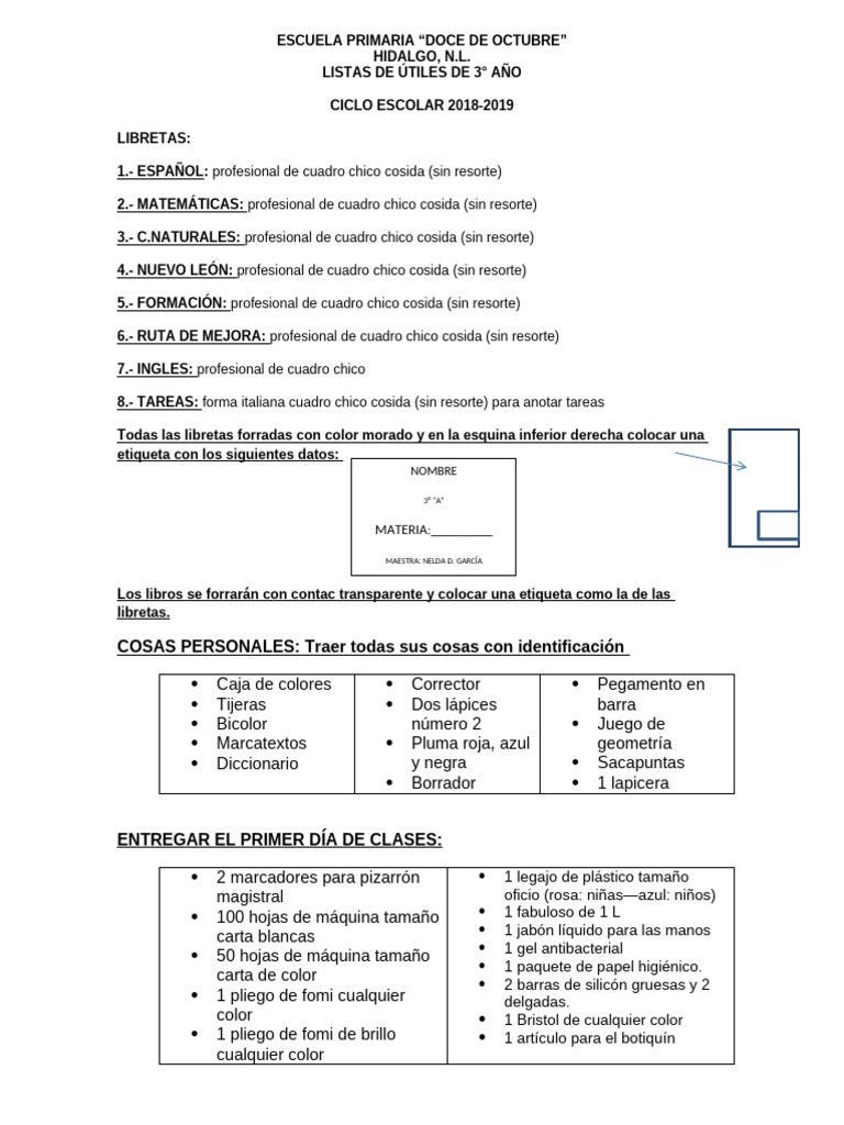 Útiles Escolares 3° Primaria 2018-2019 | PDF