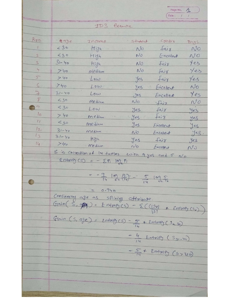 Detailed Solved Numerical ID3 Decision Tree | PDF