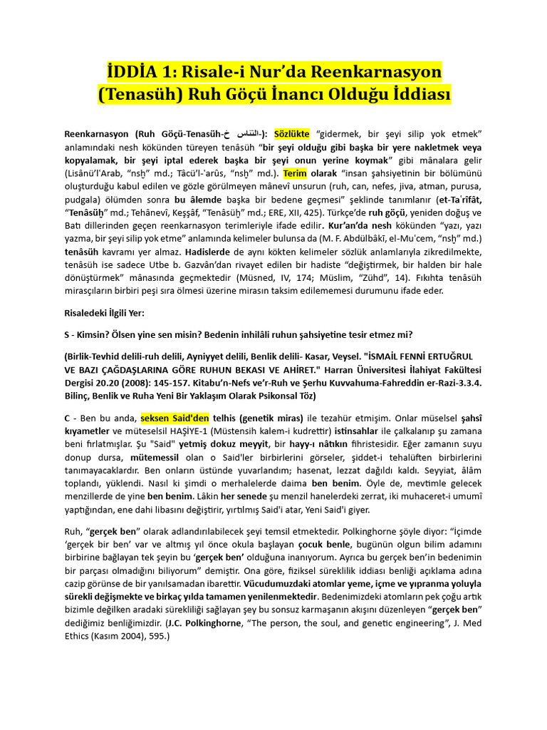 Risalei Nura Yapılan İddialar | PDF