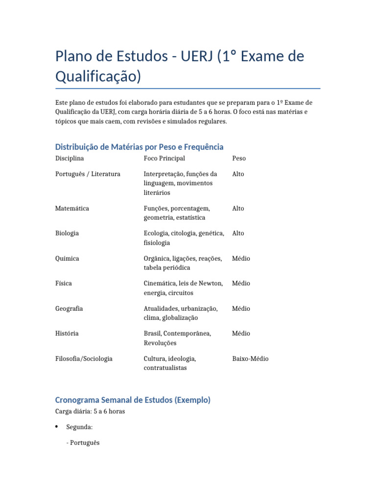 Plano de Estudos para UERJ | PDF | Matemática | Química