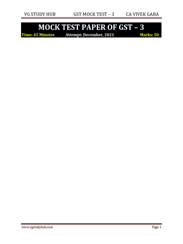 Mock Test Paper of GST 3 With Answer by CA Vivek Gaba | PDF | Value ...