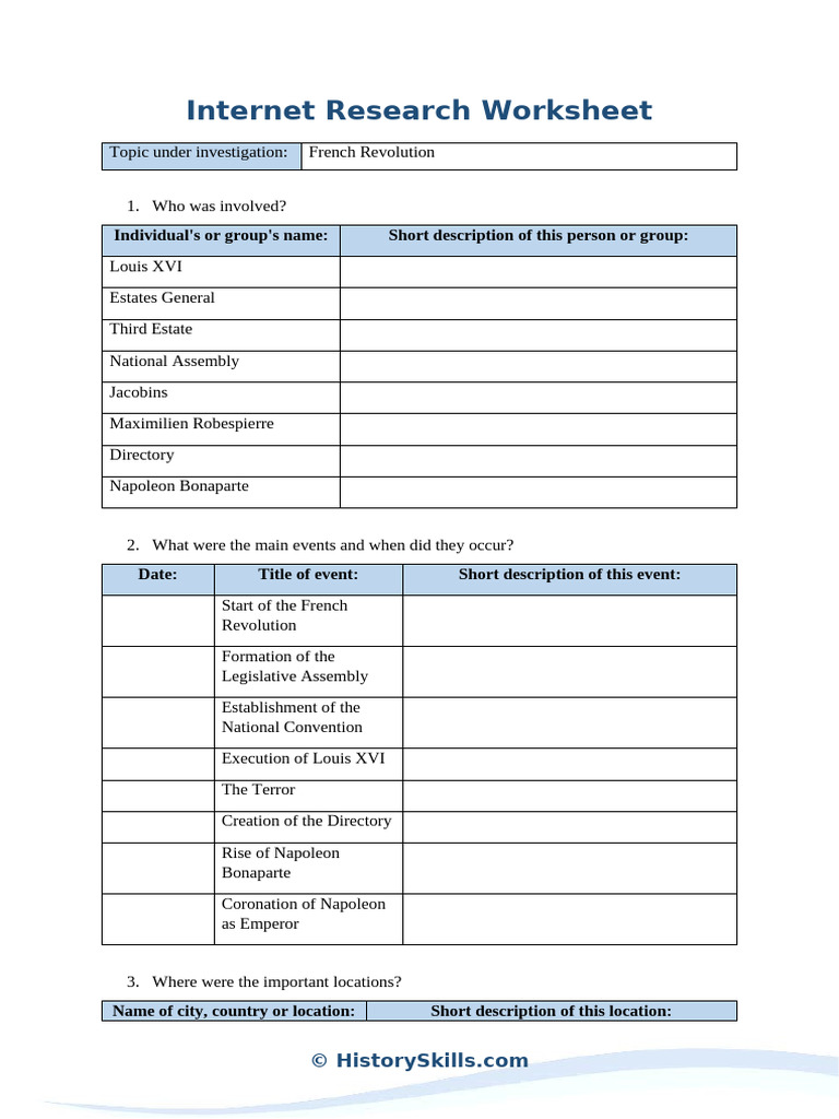 French Revolution Research Worksheet | PDF
