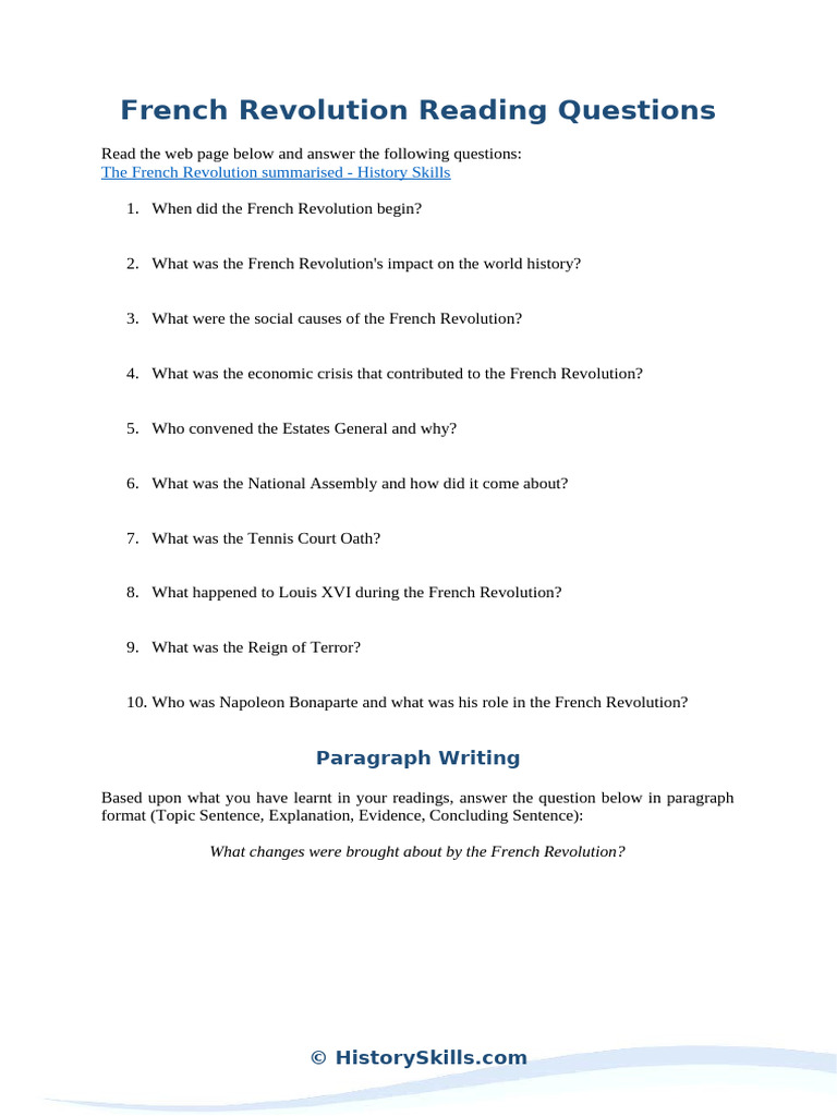 French Revolution Reading Questions | PDF