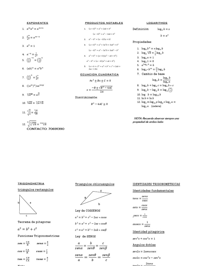 Formulario Yerko | PDF | Funciones trigonométricas | Trigonometría