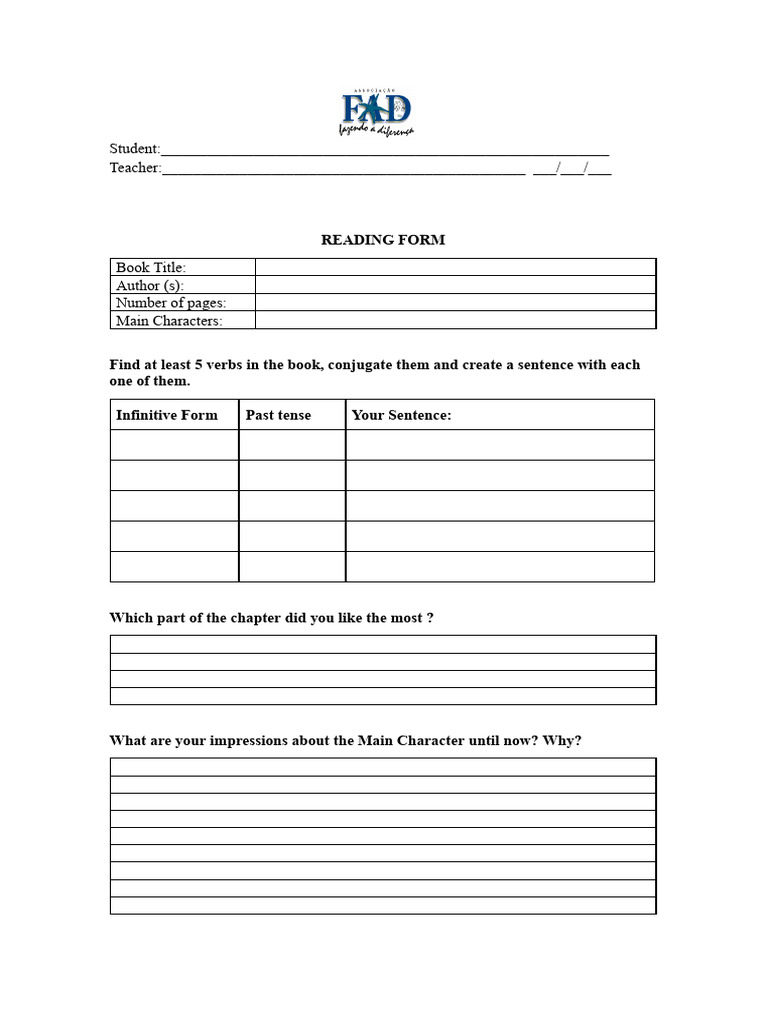 Student Reading Form Template | PDF