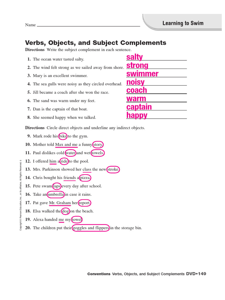 Verbs, Objects, and Subject Complements Answers | PDF
