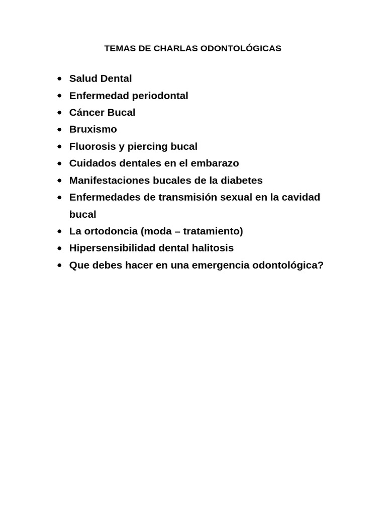 Temas Clave para Charlas Odontológicas | PDF