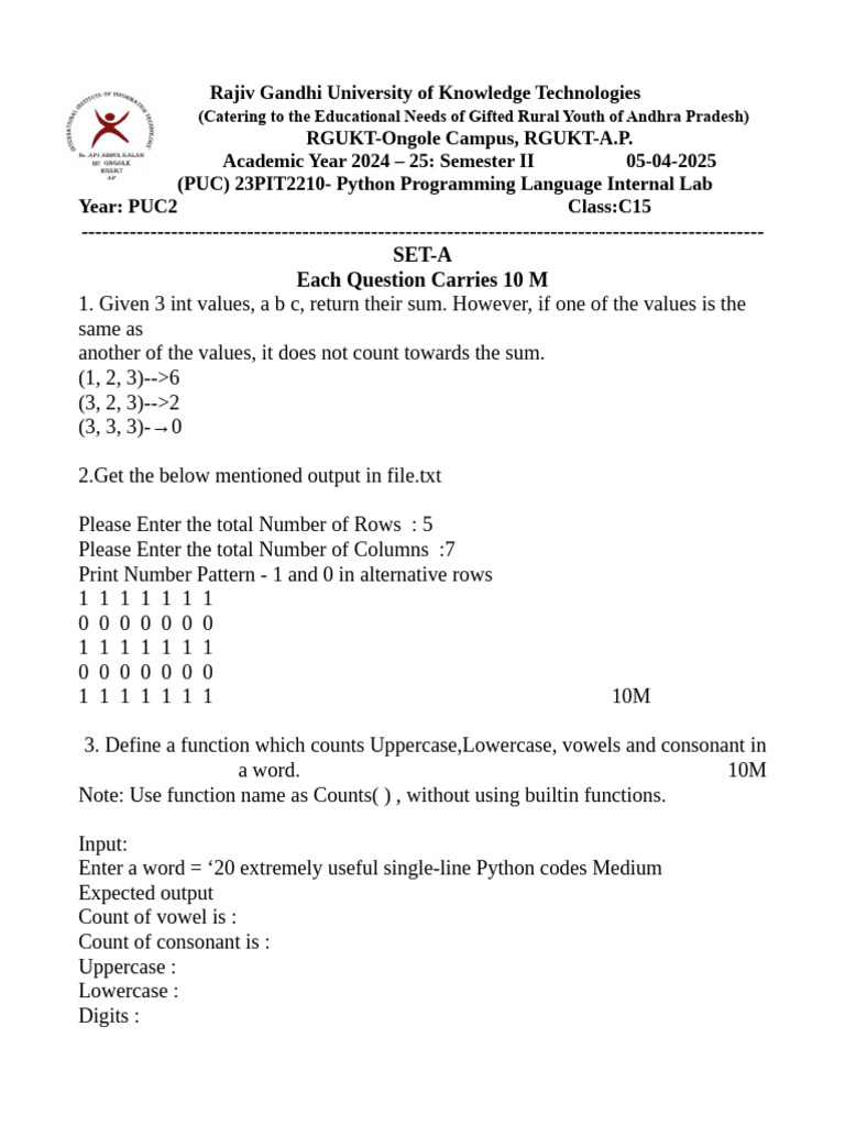Python Programming Lab Questions | PDF | Computer Programming | Software Engineering