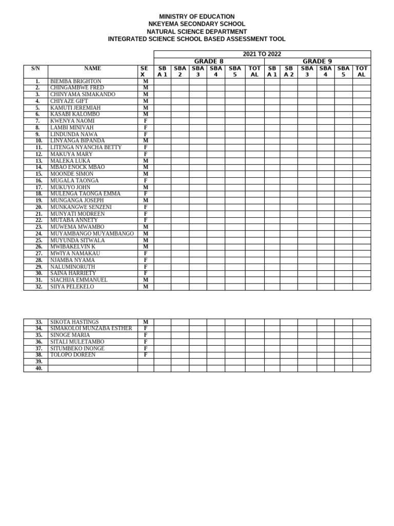 Mr. Likando Sba Tool 2022 Term Two | PDF