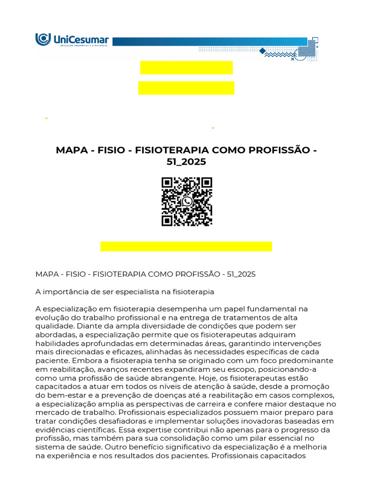 Mapa - Fisio - Fisioterapia Como Profissão - 51 - 2025 | PDF | Fisioterapia