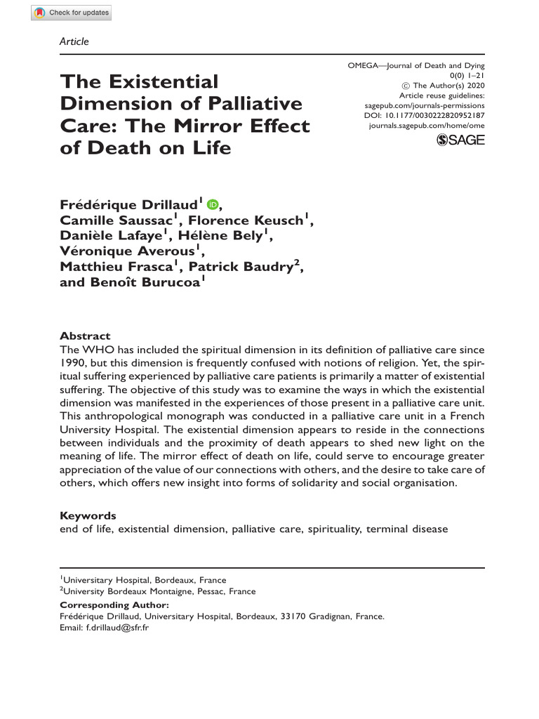 The Existential Dimension of Palliative Care: The Mirror Effect of ...