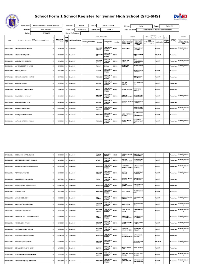 School-Form-1-SF-1-21st - Sem-11-St.-Clare | PDF