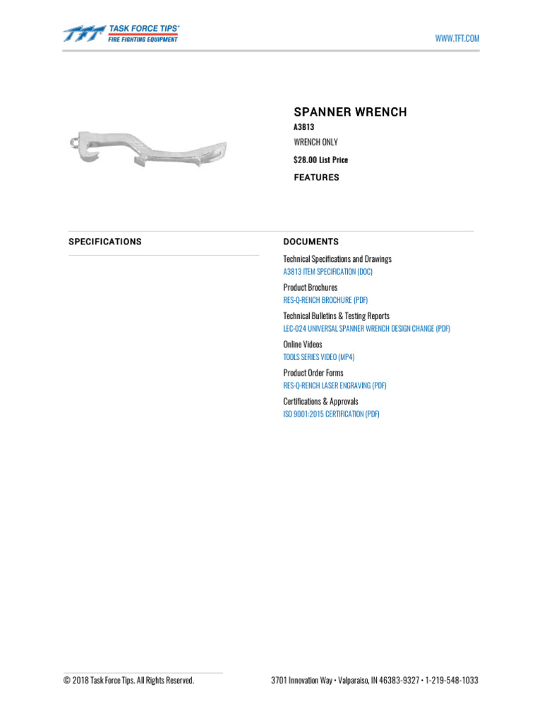 A3813 Spanner Wrench Specifications | PDF