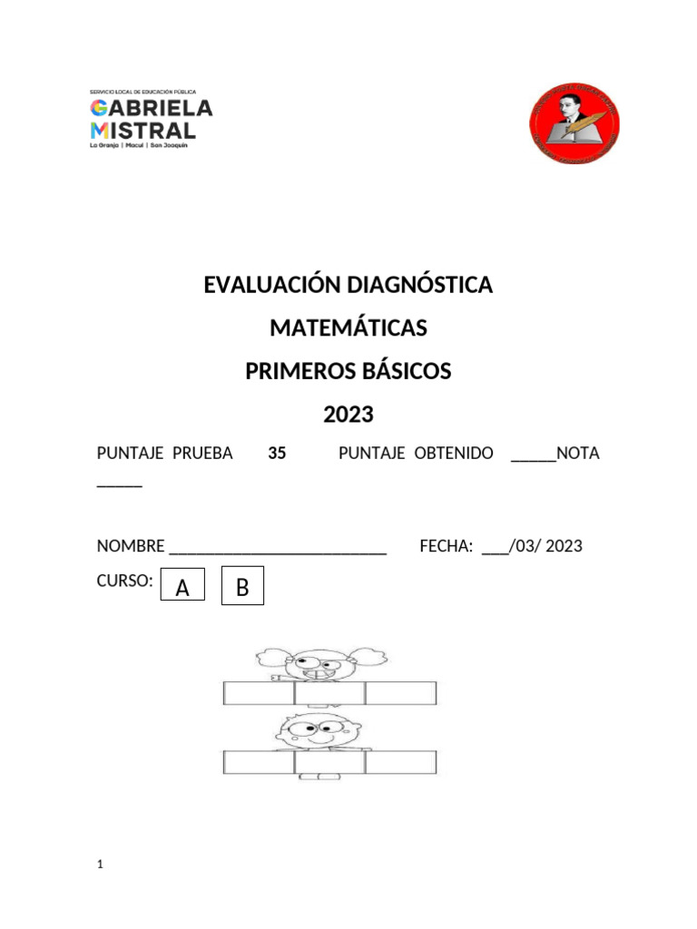 EVALUACIÓN DIAGNÓSTICA MATEMATICAS | PDF