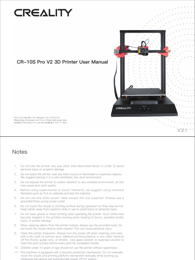 CR-10S Pro V2 3D Printer User Manual | PDF | Printer (Computing ...