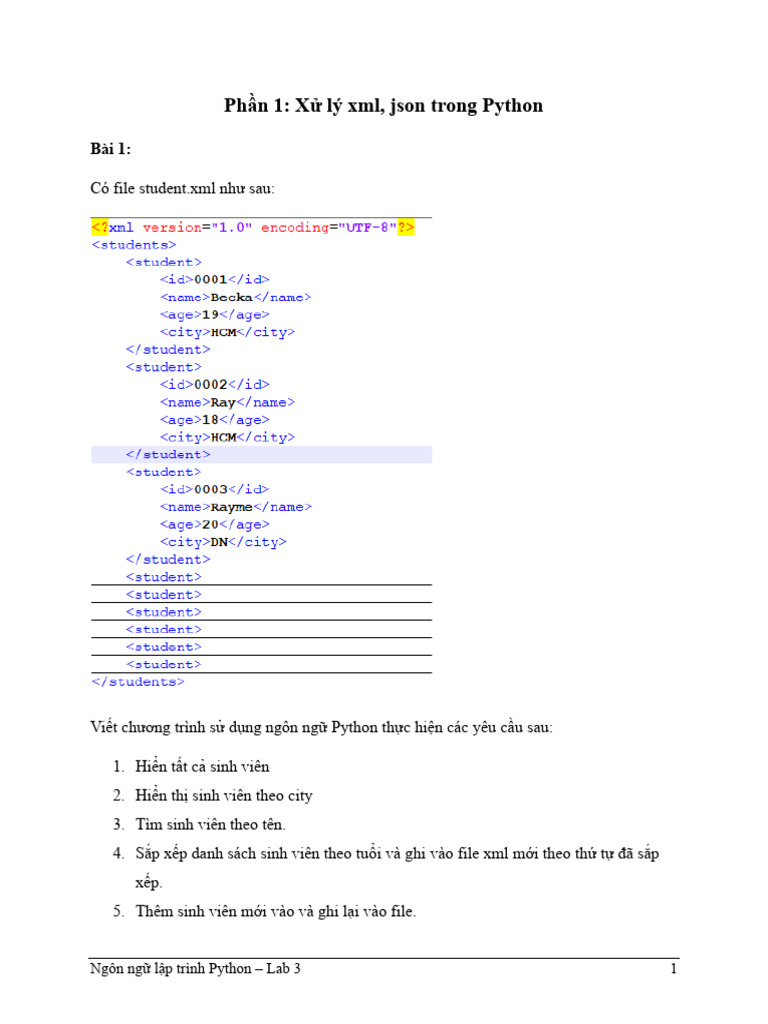 Lab 3 - Lập Trình Đa Luồng Và Xử Lý XML, Json Trong Python | PDF