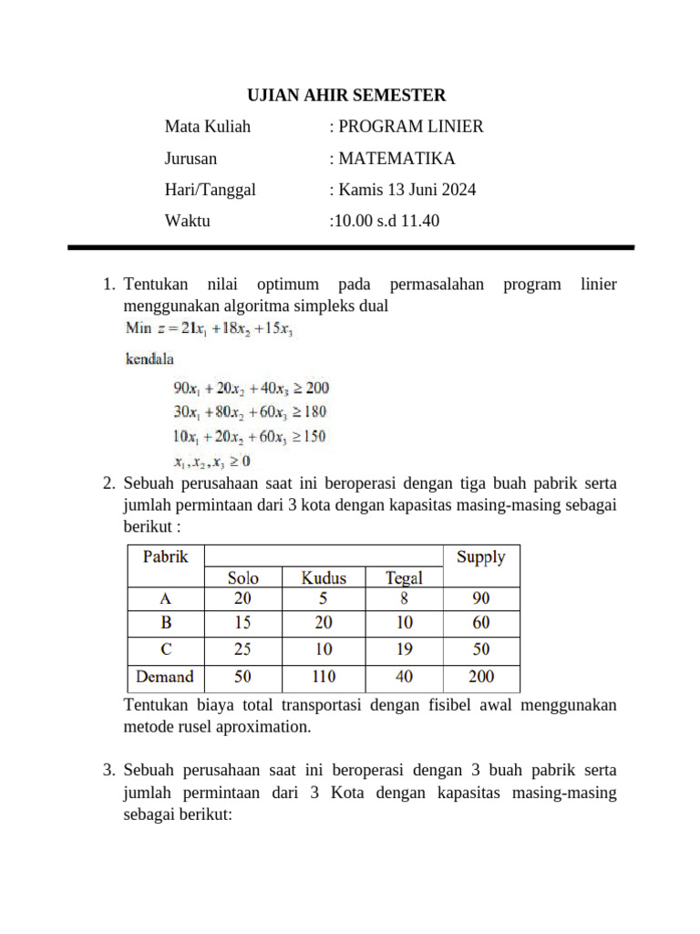 Uas Program Linier 2024 | PDF