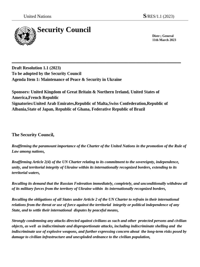 UN Security Council Resolution on Ukraine | PDF | United Nations ...