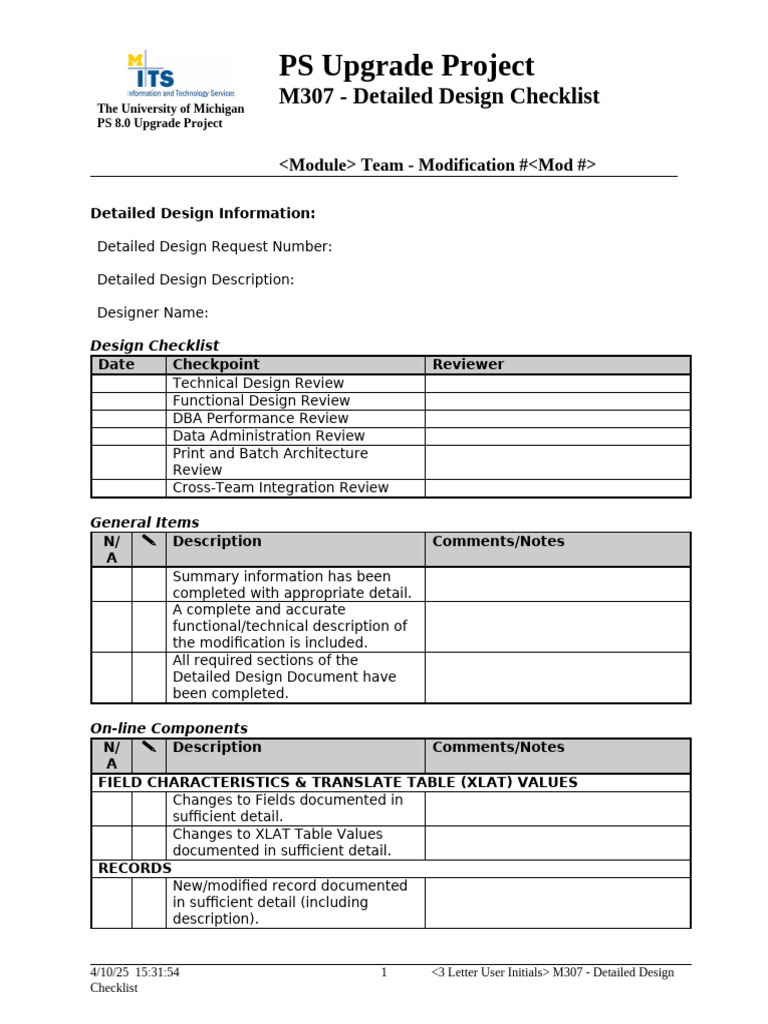 M307 Detailed Design Checklist | PDF | Workflow | Business Process