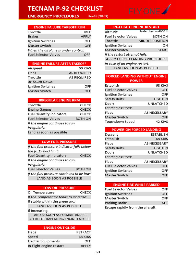 Emergency Procedures Checklist | PDF | Throttle | Aviation