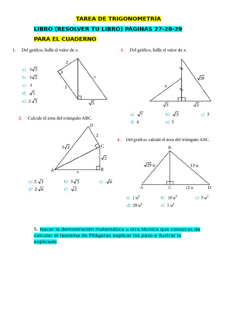 TAREA DE TRIGONOMETRÍA-1ro de secundaria | PDF