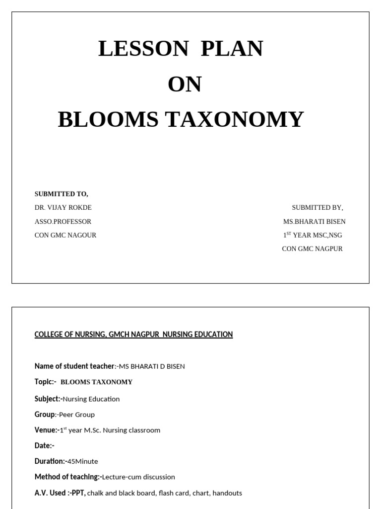 Blooms Taxonomy Lesson Plan | PDF | Affect (Psychology) | Attitude ...