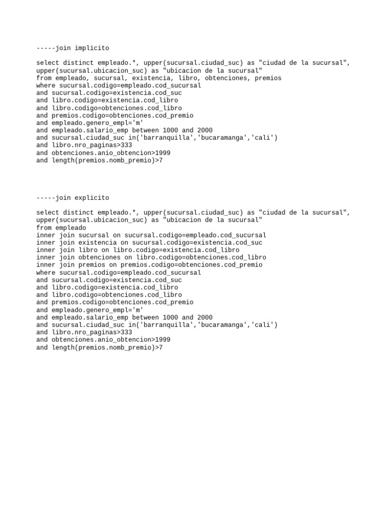 Consultas SQL: Empleados y Sucursales | PDF