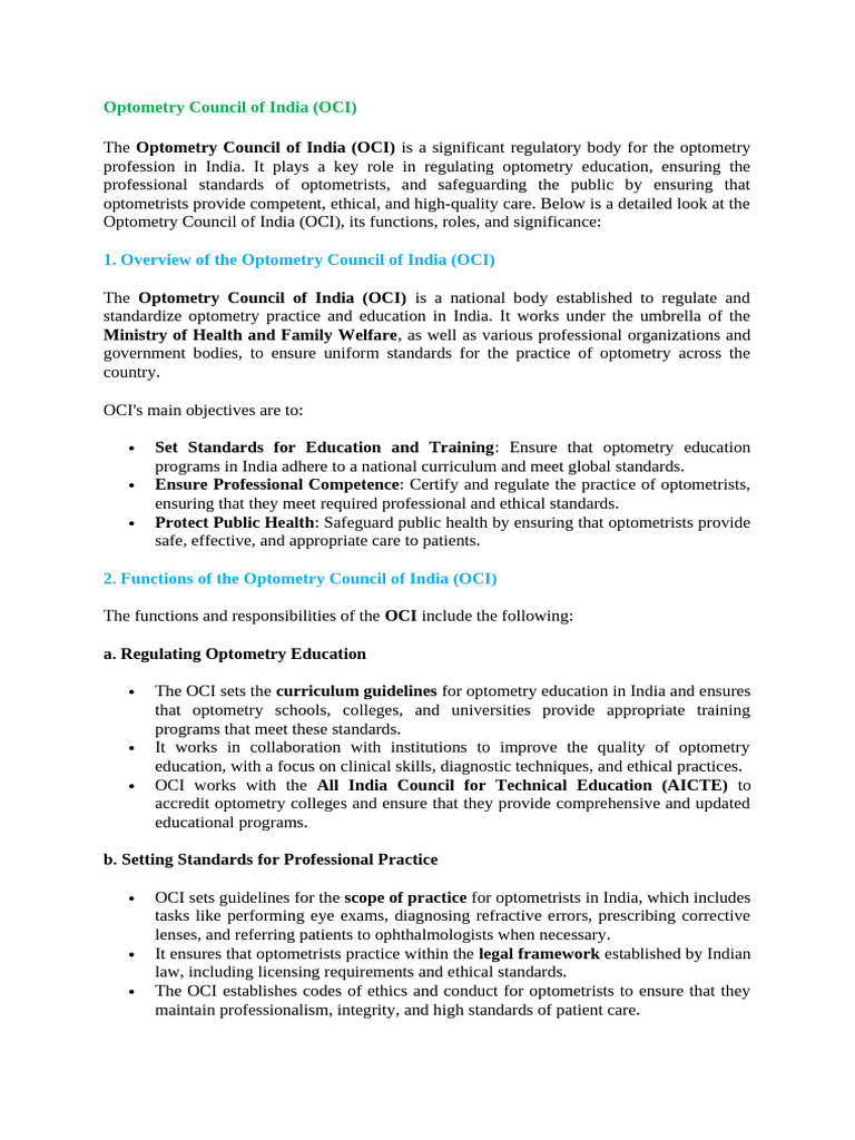 Optometry Council of India & State Optom Councils | PDF | Optometry ...