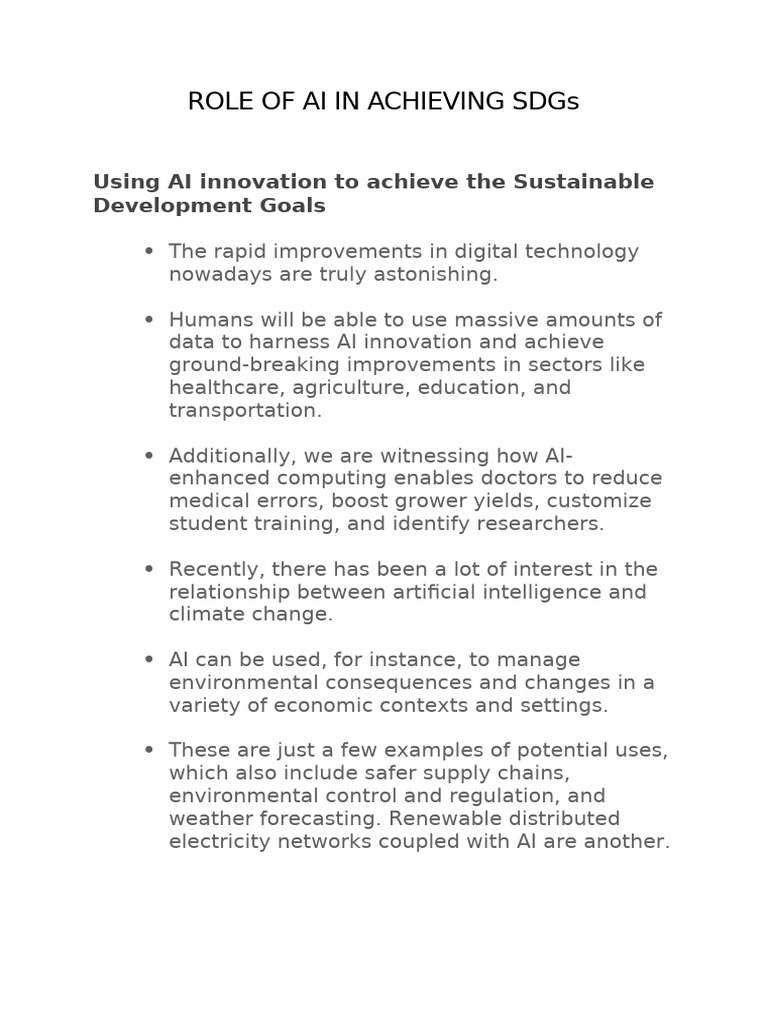 ROLE OF AI IN ACHIEVING SDGs | PDF