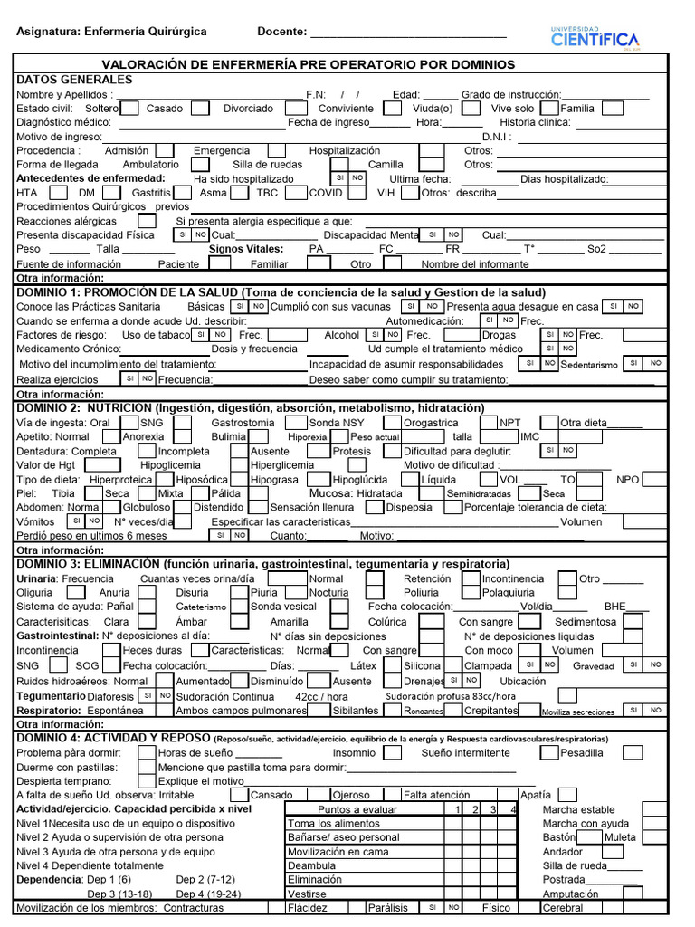 Registro de Valoración - Pre Operatorio 2025 | PDF | Estrés (biología ...