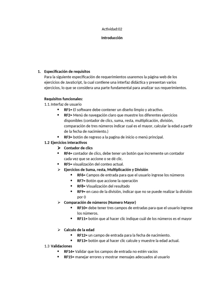 Actividad 02 Requerimientos | PDF | Script Java | Botón (Computación) Actividad 02 Requerimientos | PDF | Script Java | Botón (Computación)