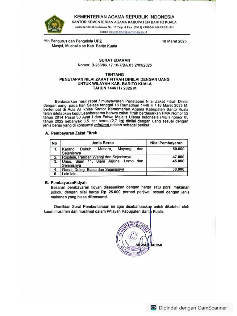 Surat Edaran Nilai Zakat Fitrah 2025 | PDF