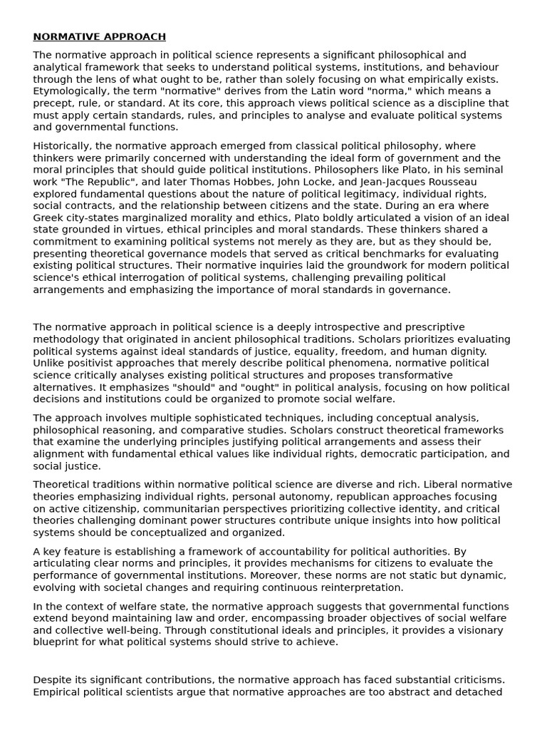 Understanding the Normative Approach in Political Science | PDF ...