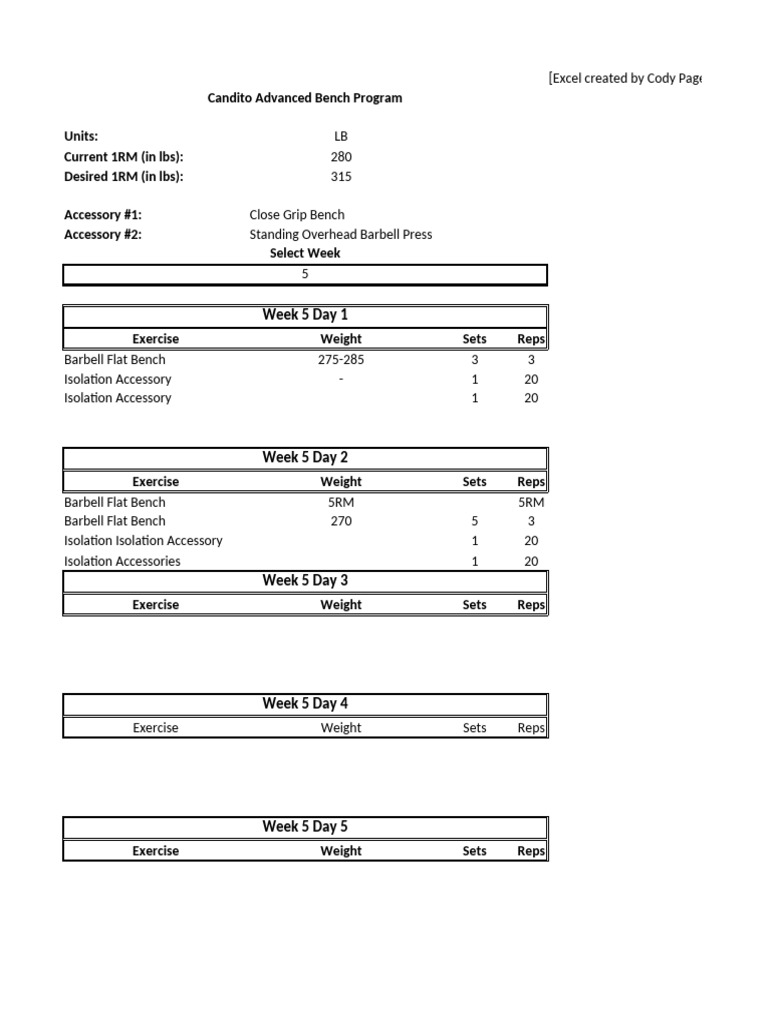 Candito Advanced Bench Program | PDF | Weight Training