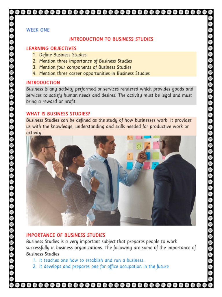 INTRODUCTION TO BUSINESS STUDIES Wk1 | PDF