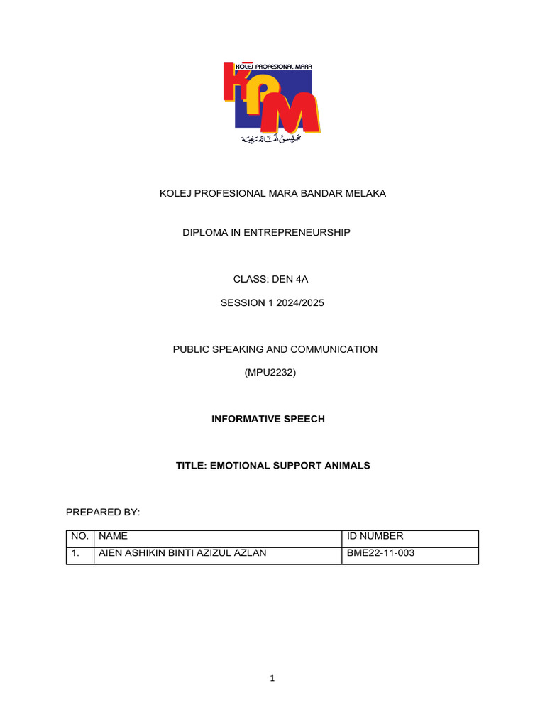 Aien Ashikin Binti Azizul Azlan (Informative Speech Sample)[1] | PDF | Pet | Anxiety