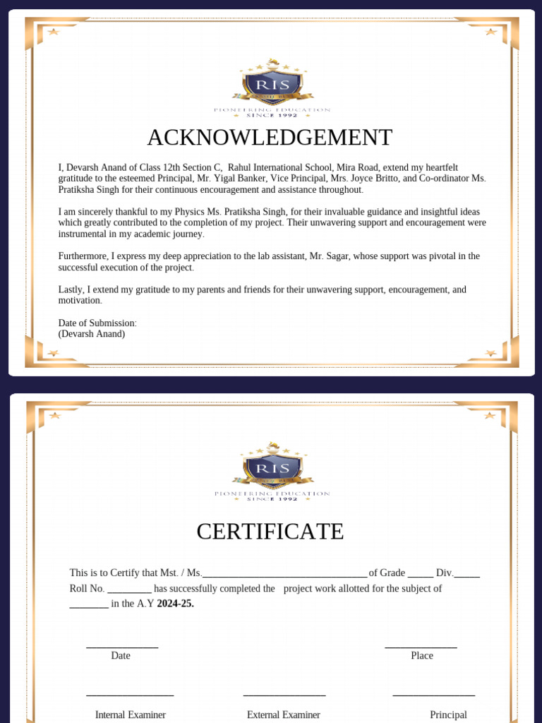 Certificate and Acknowledgement Page Landscape | PDF