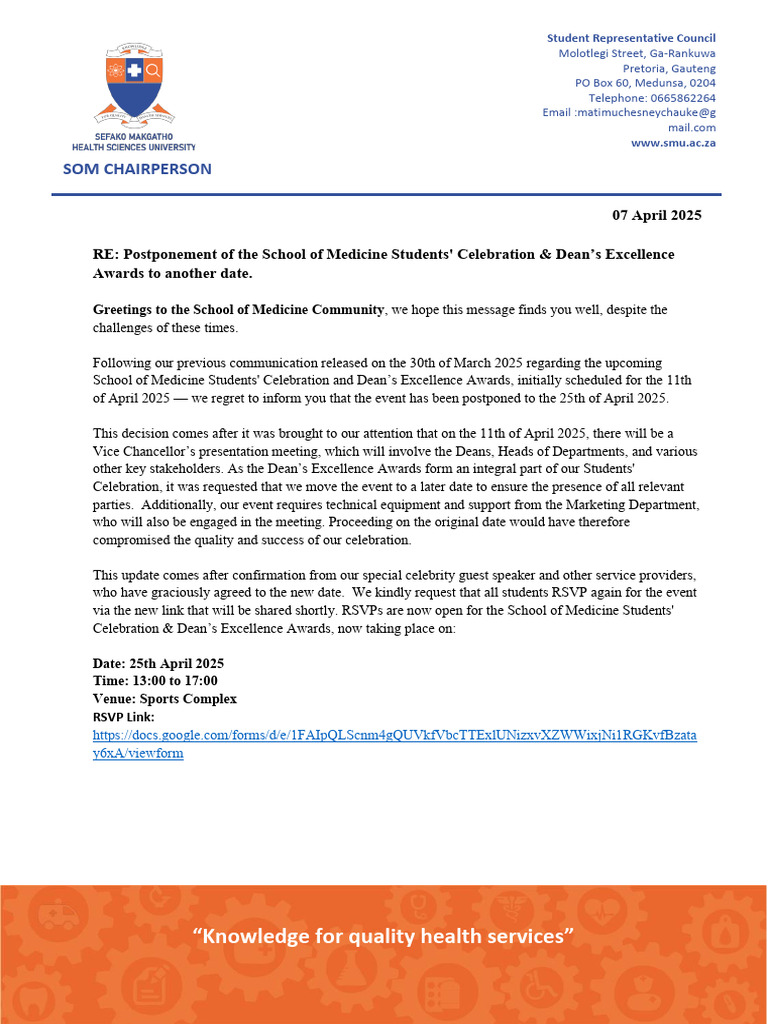 Postponement of SOM Awards Ceremony | PDF