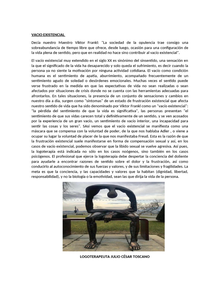 El vacío existencial según Viktor Frankl | PDF | Sicología | Conceptos ...