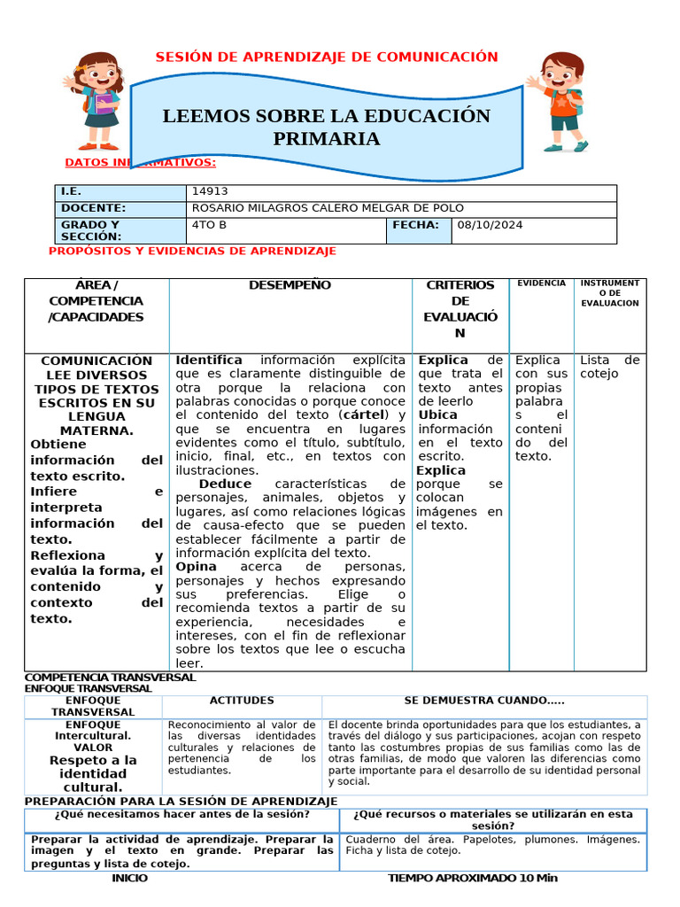 Plan Lector Día de La Educ. Primaria. | PDF | Educación primaria | Escuelas