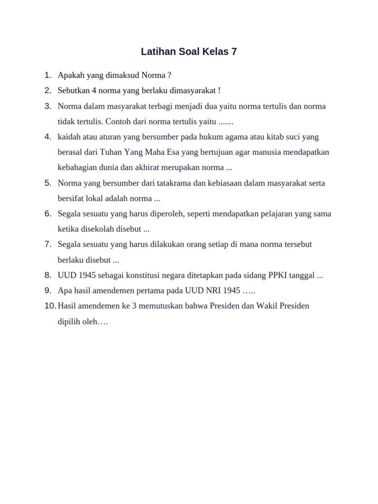 Latihan Soal Kelas 7 | PDF
