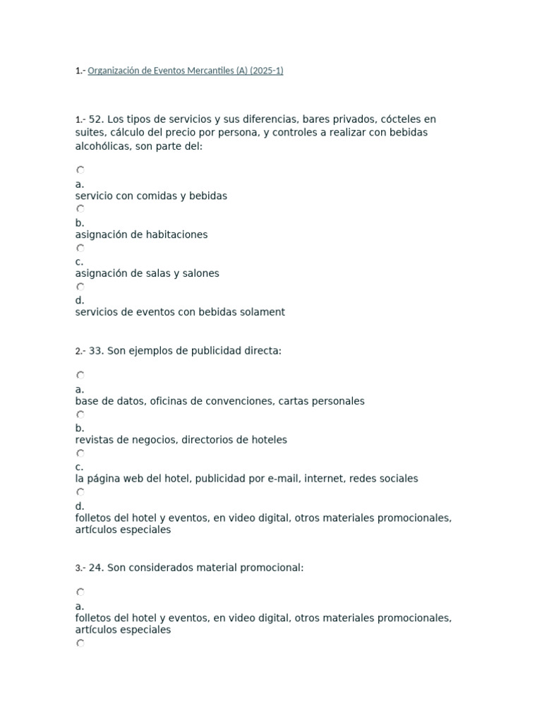 1.- Organización de Eventos Mercantiles (a) (2025-1) | PDF | Hotel