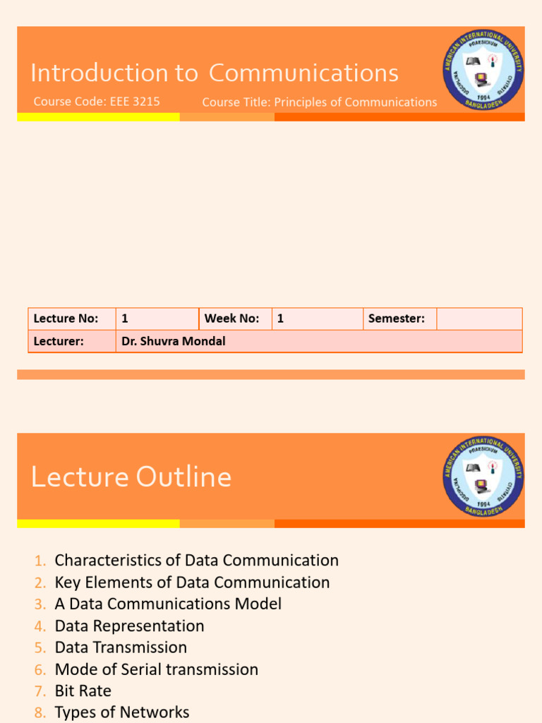 Principles of Communication Lecture 1 | PDF | Ascii | Bit