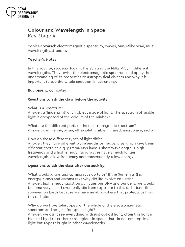 KS4 Colour and Wavelength in Space | PDF | Electromagnetic Spectrum | Sun