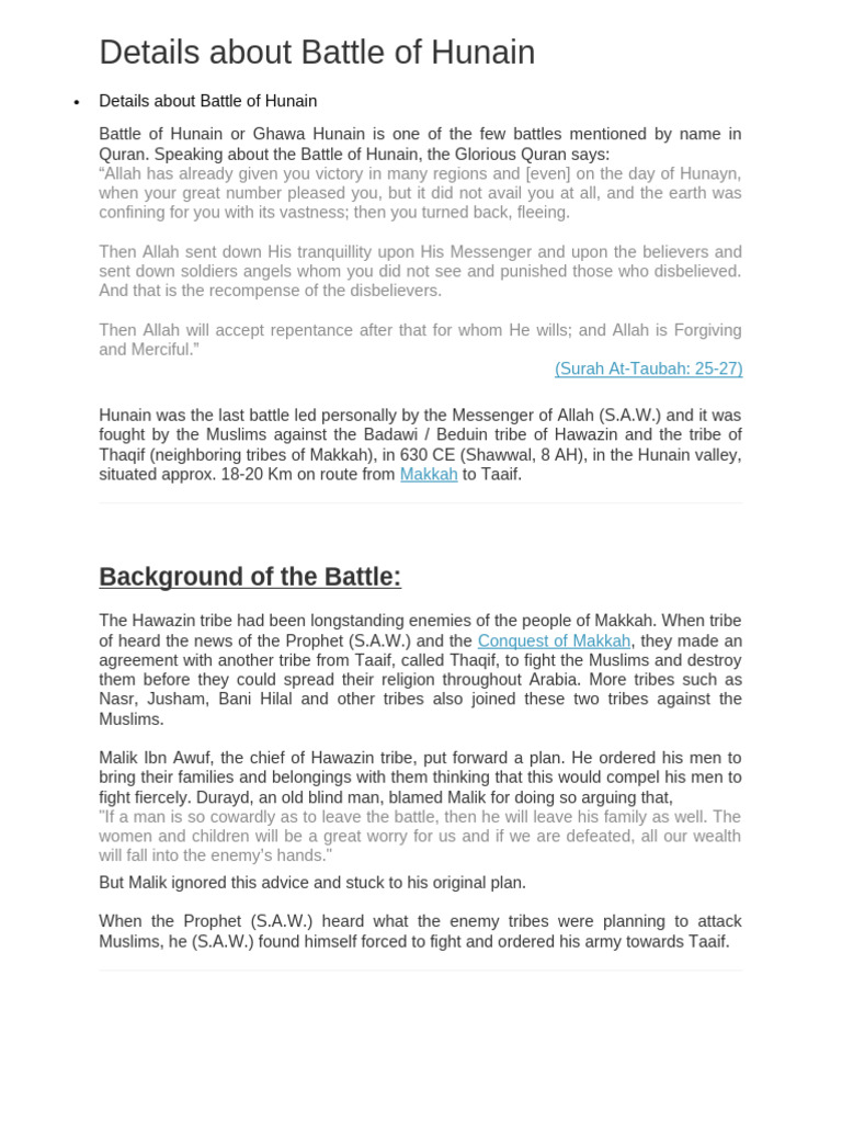 Battle of Hunain: A Turning Point | PDF | Muhammad | Life Of Muhammad
