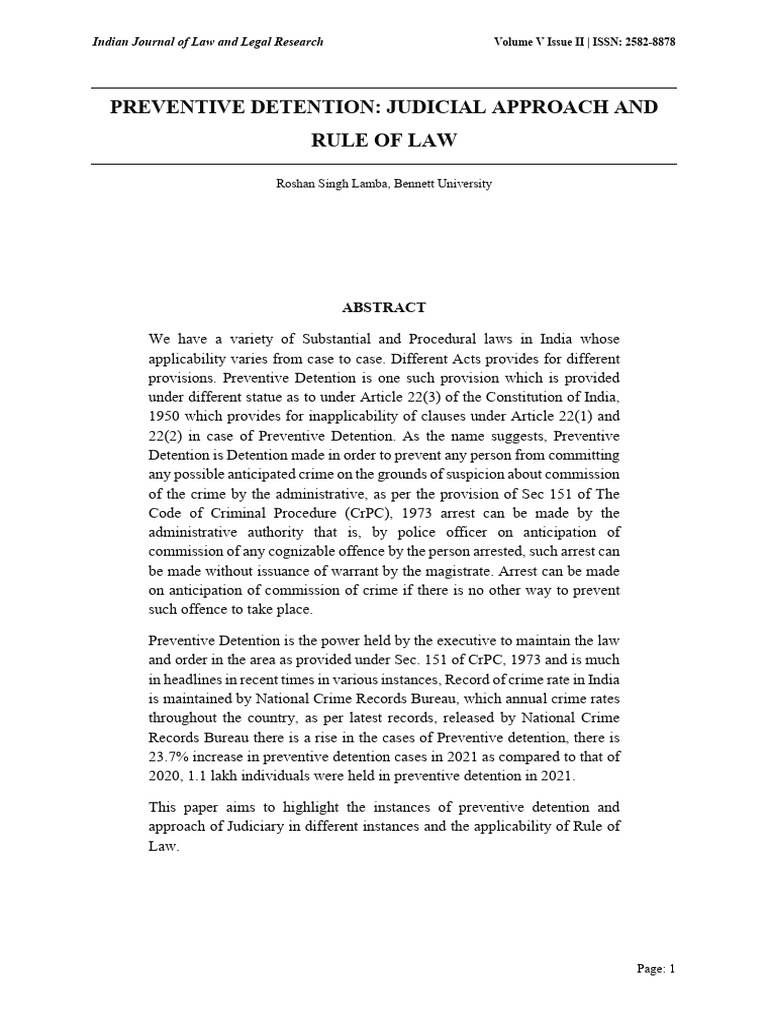 Preventive Detention in India: Trends and Law | PDF | Rule Of Law ...